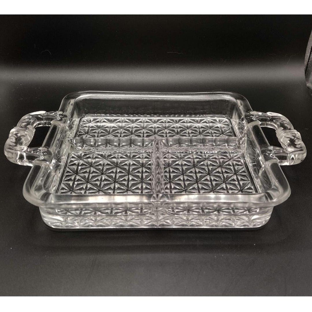 Vintage Clear Glass Three Part Divided Relish Dish Condiment Tray Heavy ...