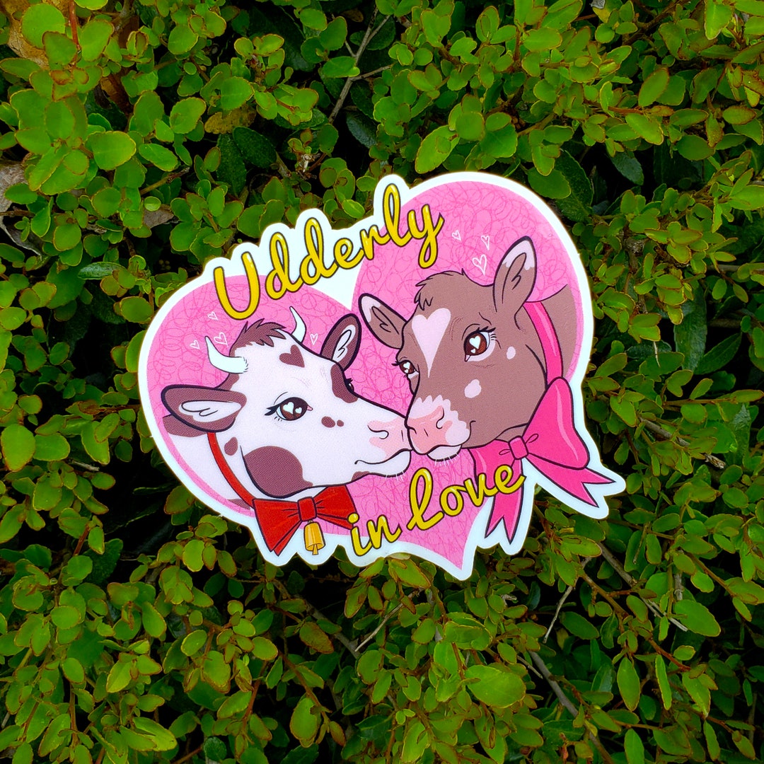 Udderly in Love - 3 in Clear Vinyl Sticker | Valentine’s Day | Cow Couple | Bovine Lover ...