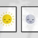 Set of 2 Prints of Smiling Sun Moon Wall Decor for Kids Room | Etsy