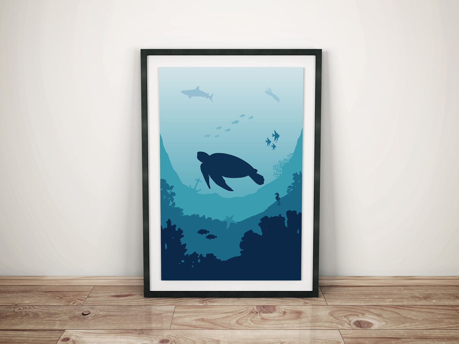 Blue Under the Sea Print, Sea Turtle Poster, Printable Ocean Animals ...