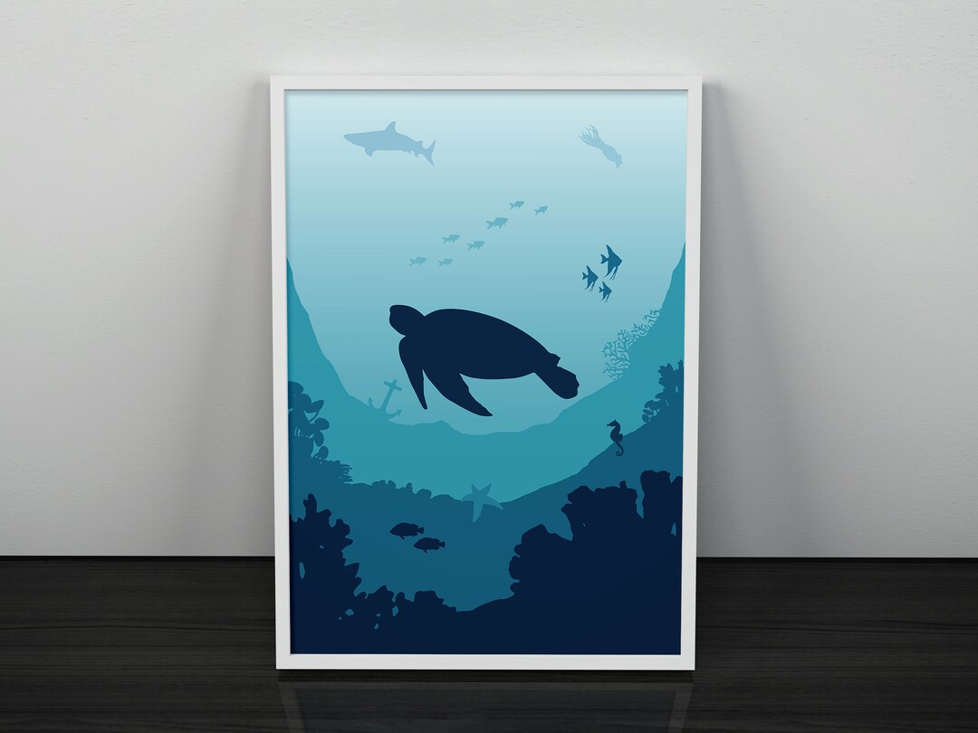 Blue Under the Sea Print, Sea Turtle Poster, Printable Ocean Animals ...