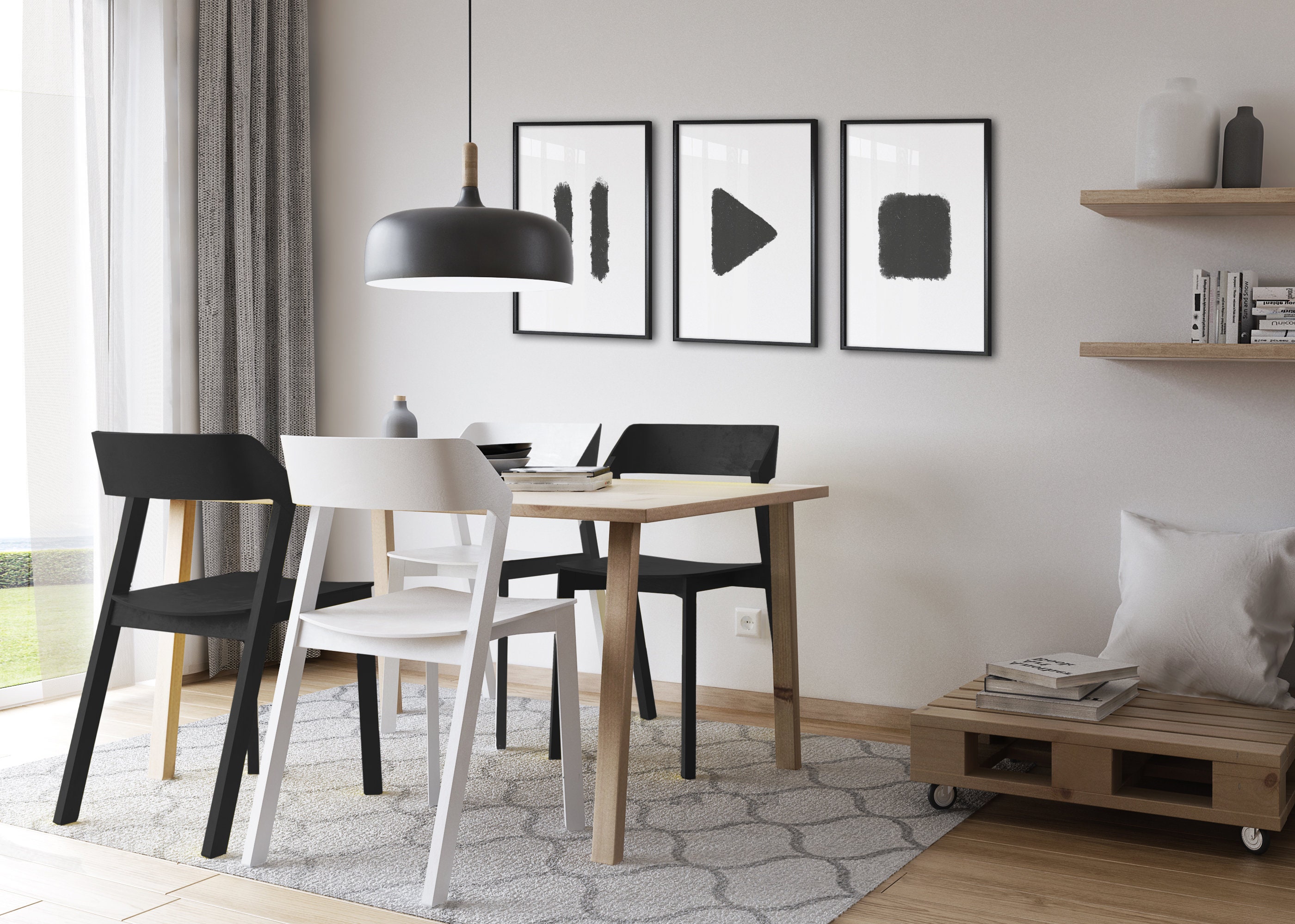 Set of 3 Prints Pause Play Stop Sign Wall Poster, Modern Minimalist ...