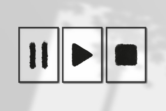 Set of 3 Prints Pause Play Stop Sign Wall Poster Modern | Etsy