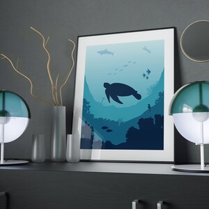 Blue Under the Sea Print, Sea Turtle Poster, Printable Ocean Animals ...