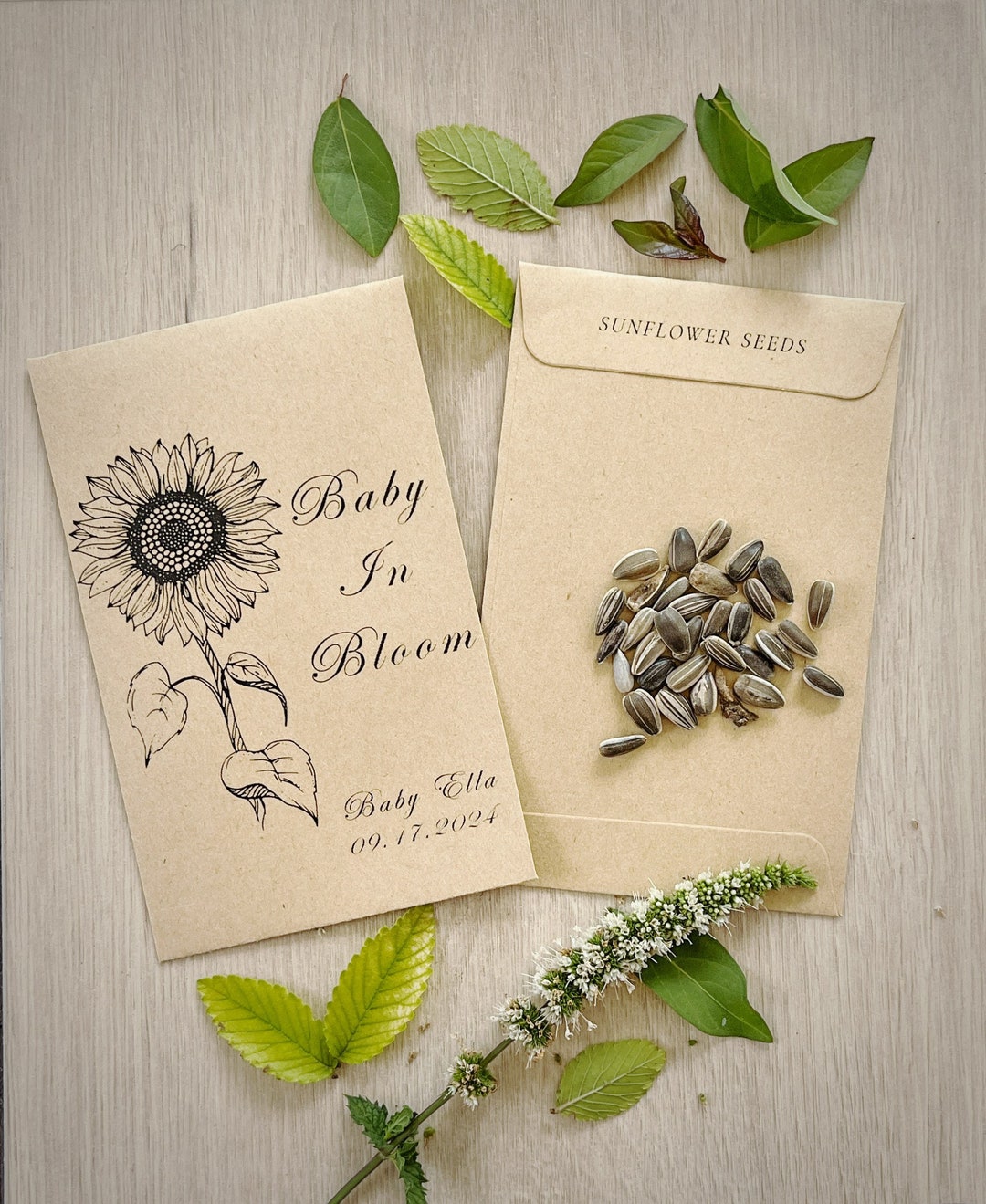 Baby in Bloom Personalized Sunflower Seed Packets, for Guests in Bulk ...
