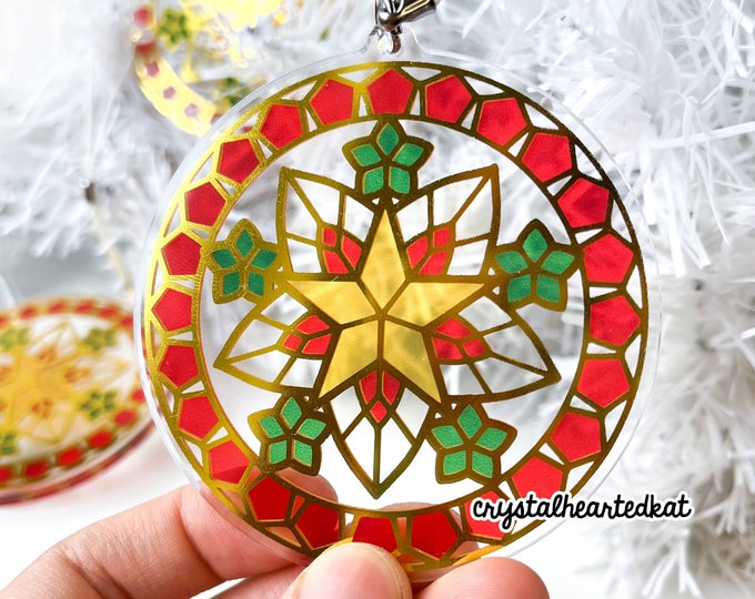 Filipino Parol Ornament Round Design in Xmas Colors Gold Foil Acrylic ...