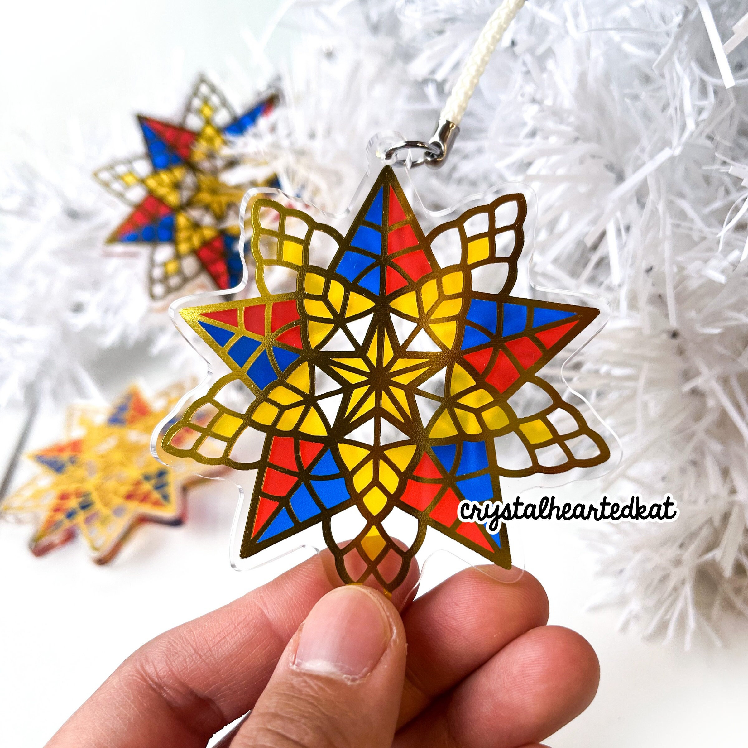 Filipino Parol Ornament | Star Shaped in Philippine Flag Colors | Gold ...