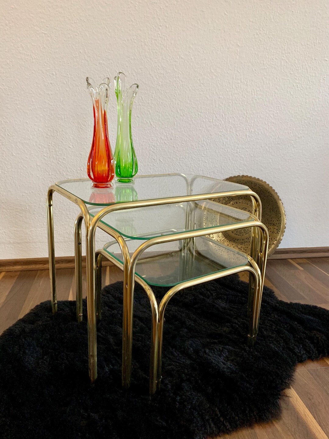 Mid-century Modern Gold Metal and Clear Glass Side Table Set, 1960s - Etsy