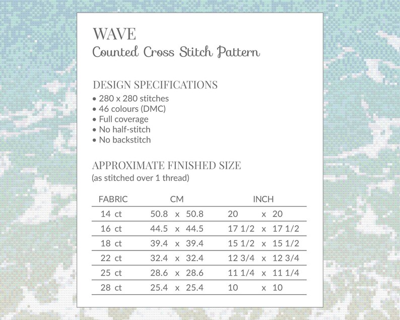 Wave Modern Counted Cross Stitch Pattern. Full Coverage Beach Xstitch ...