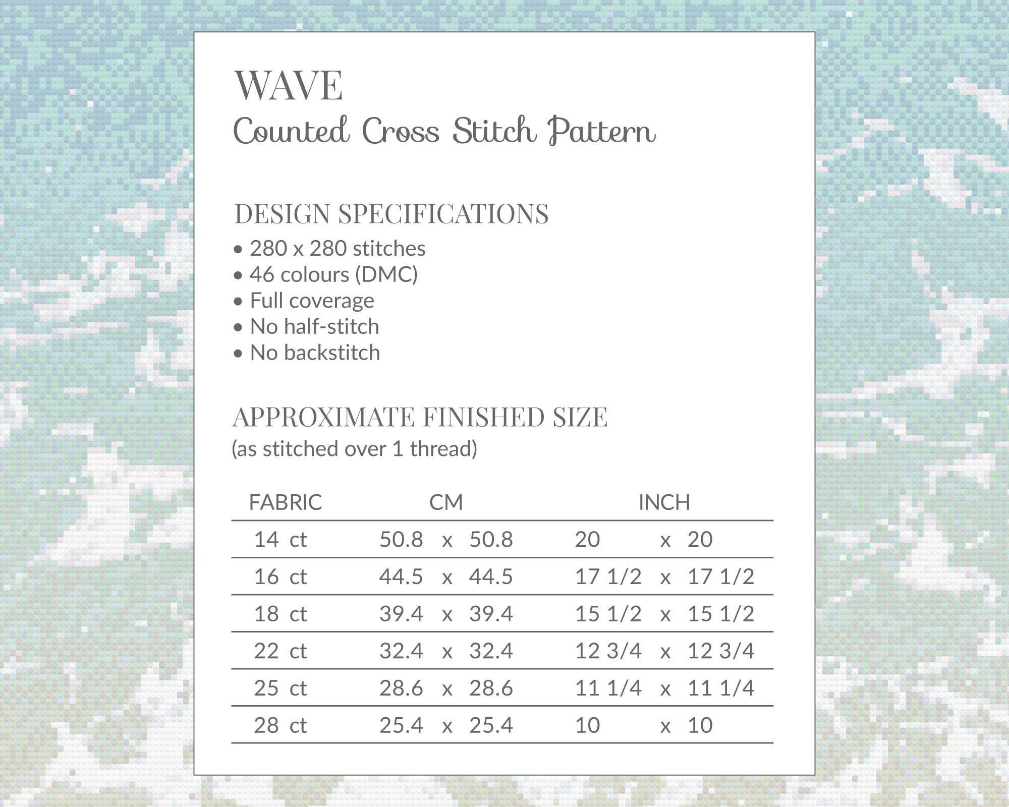 Wave Modern Counted Cross Stitch Pattern. Full Coverage Beach - Etsy