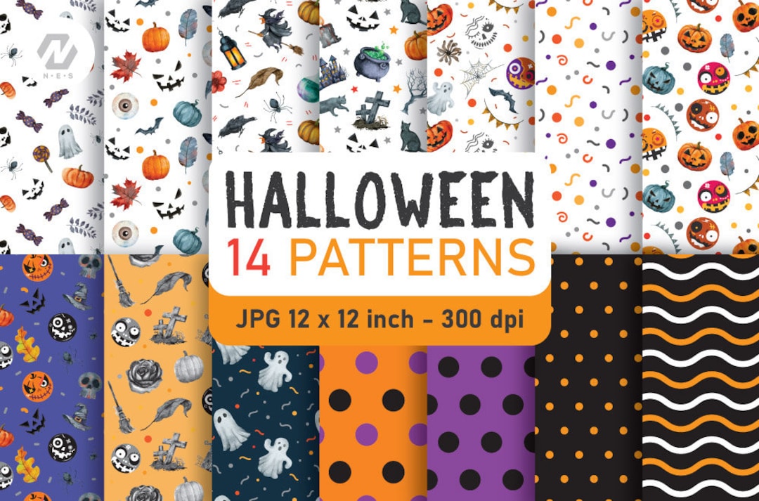 Halloween Digital Paper, Halloween Pattern Design, JPG File Digital ...