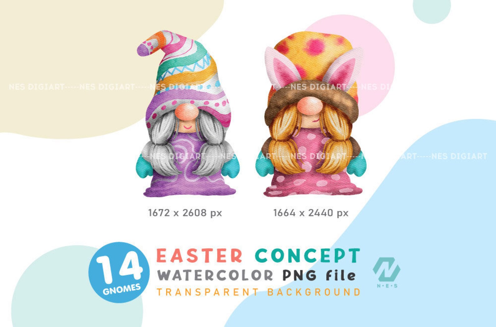 Gnome Easter PNG Clipart Bundle, Gnome Bunny Watercolor, Instant ...