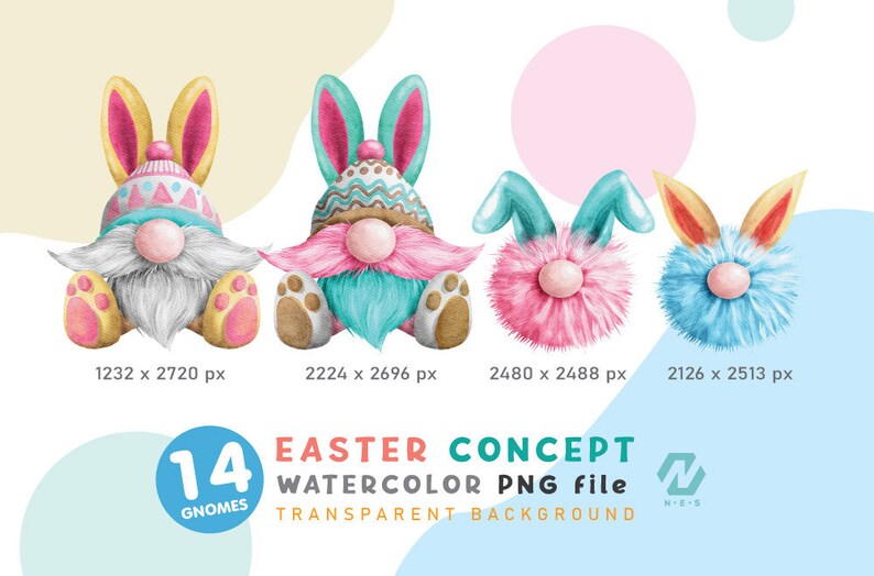 Gnome Easter PNG Clipart Bundle, Gnome Bunny Watercolor, Instant ...