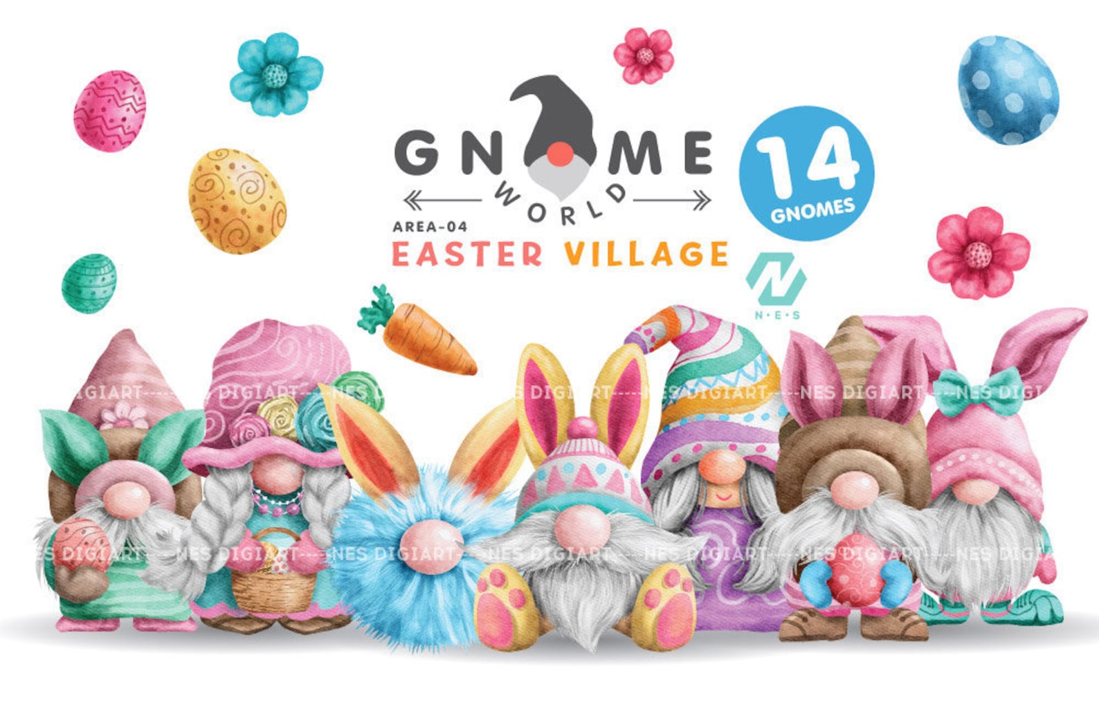 Gnome Easter PNG Clipart Bundle, Gnome Bunny Watercolor, Instant ...