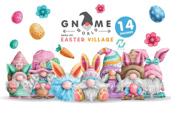 Gnome Easter PNG Clipart Bundle Gnome Bunny Watercolor | Etsy