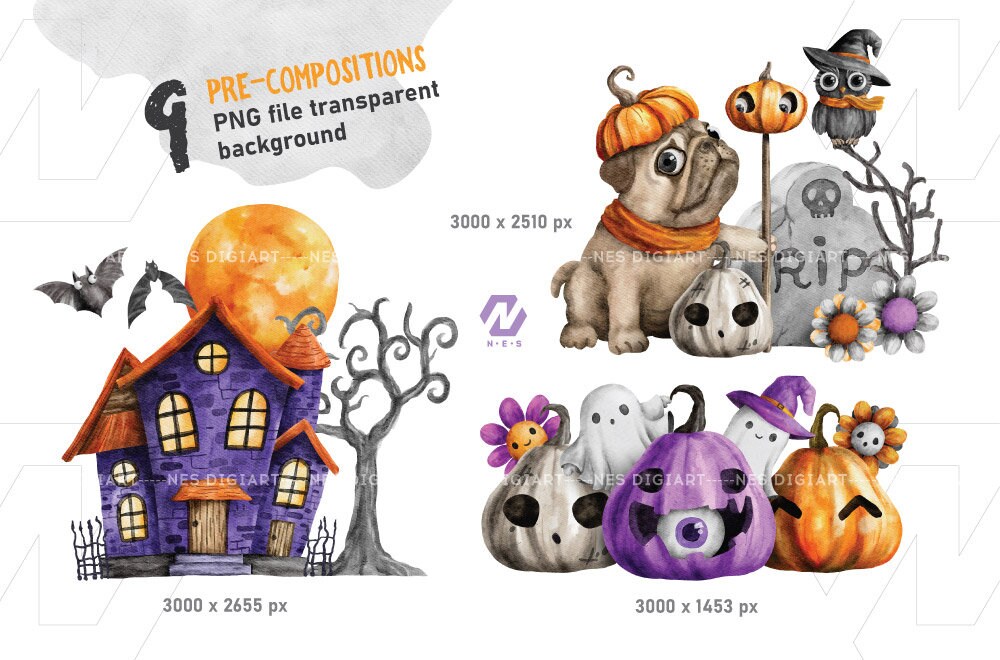 Happy Halloween PNG Clipart Bundle, Instant Download - Etsy