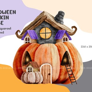 Cute Pumpkin Halloween House Watercolor PNG Clipart Bundle (set-01 ...