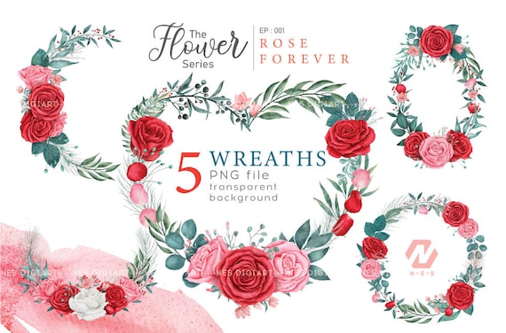 Rose Wreath PNG Clipart Rose Bouquets Watercolor Painting - Etsy
