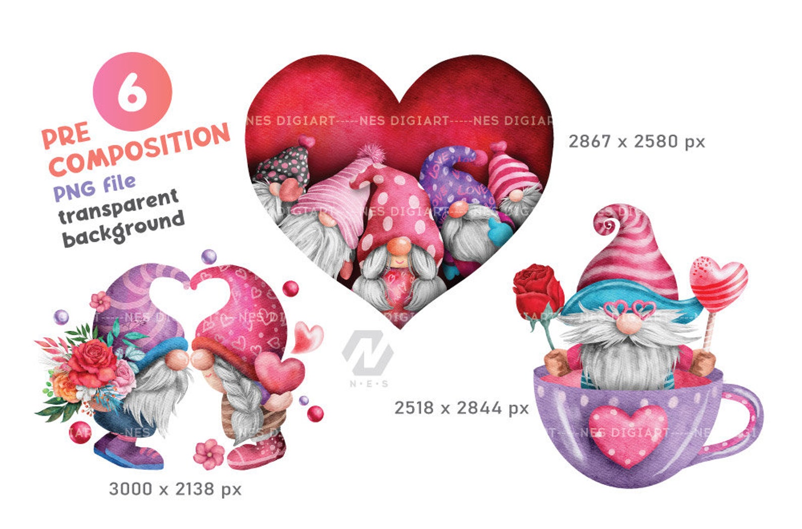 Gnome Valentine PNG Clipart, Gnome Watercolor, Instant Download - Etsy