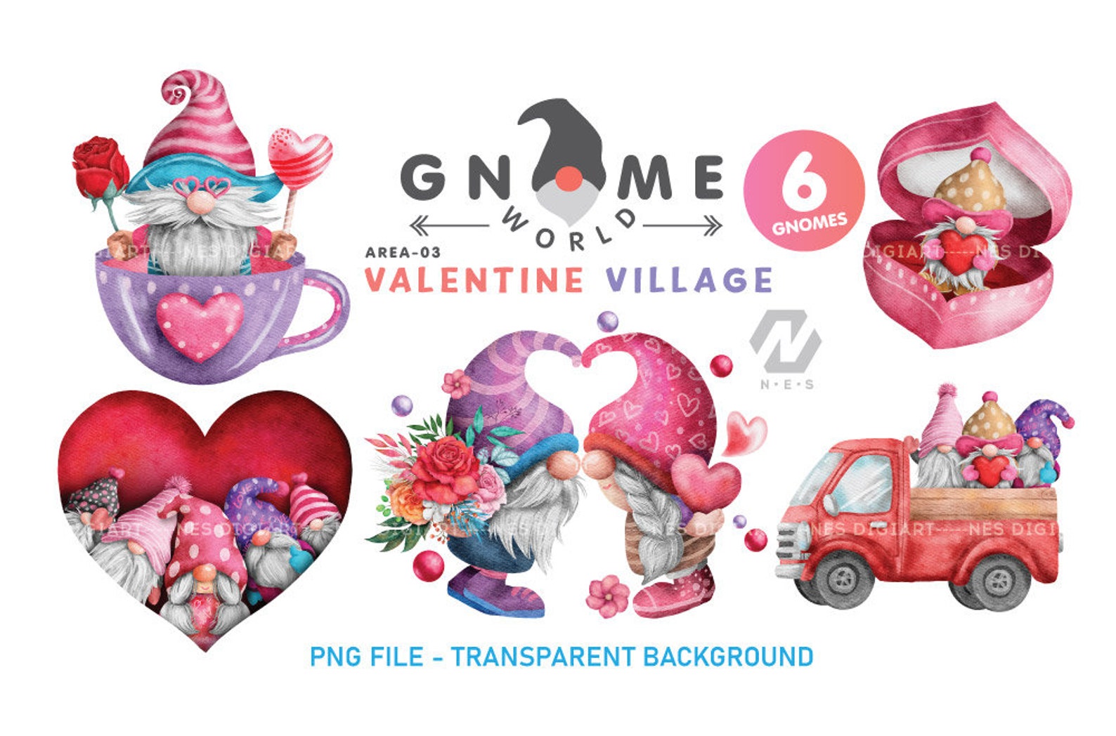 Gnome Valentine PNG Clipart, Gnome Watercolor, Instant Download - Etsy