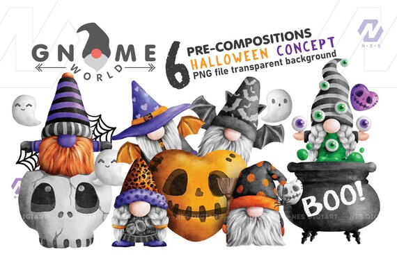 Gnome Halloween PNG Composition Clipart Gnome Watercolor - Etsy