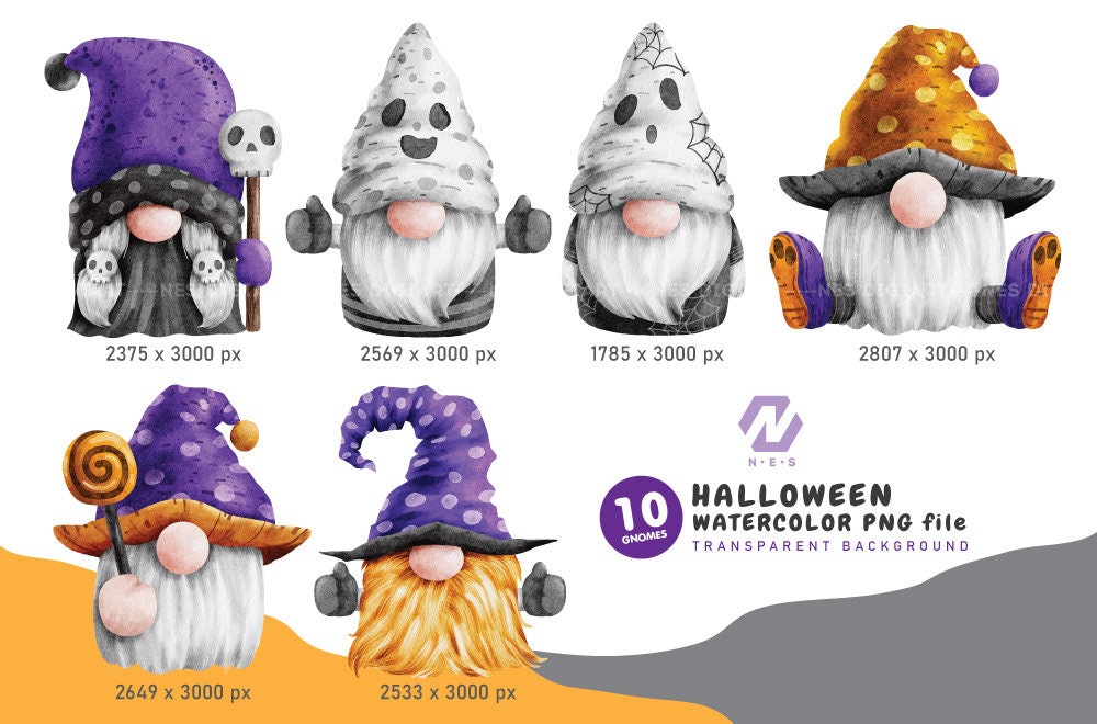 Gnome Halloween Watercolor PNG Clipart Bundle, Instant Download - Etsy