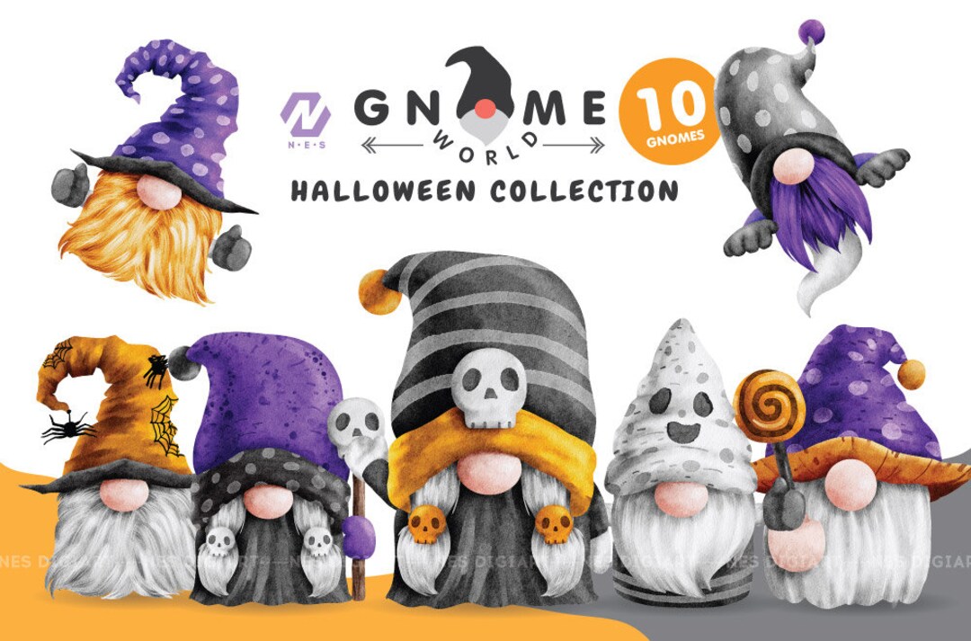 Gnome Halloween Watercolor PNG Clipart Bundle, Instant Download - Etsy
