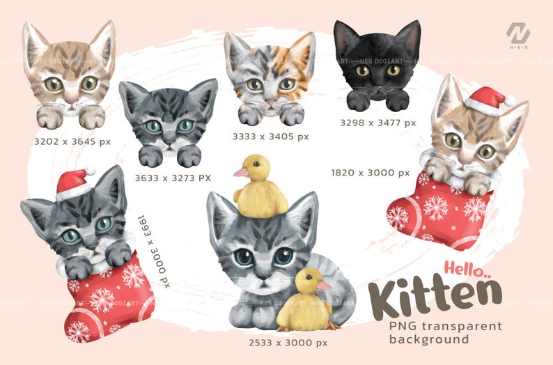 Cute Kitten Cat Painting PNG Collection, Digital Download - Etsy