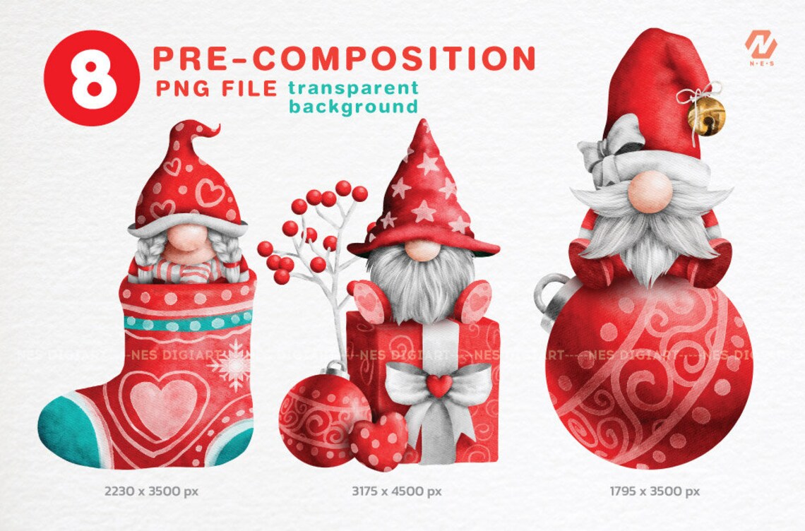 Gnome Christmas PNG Composition Clipart Bundle Instant - Etsy