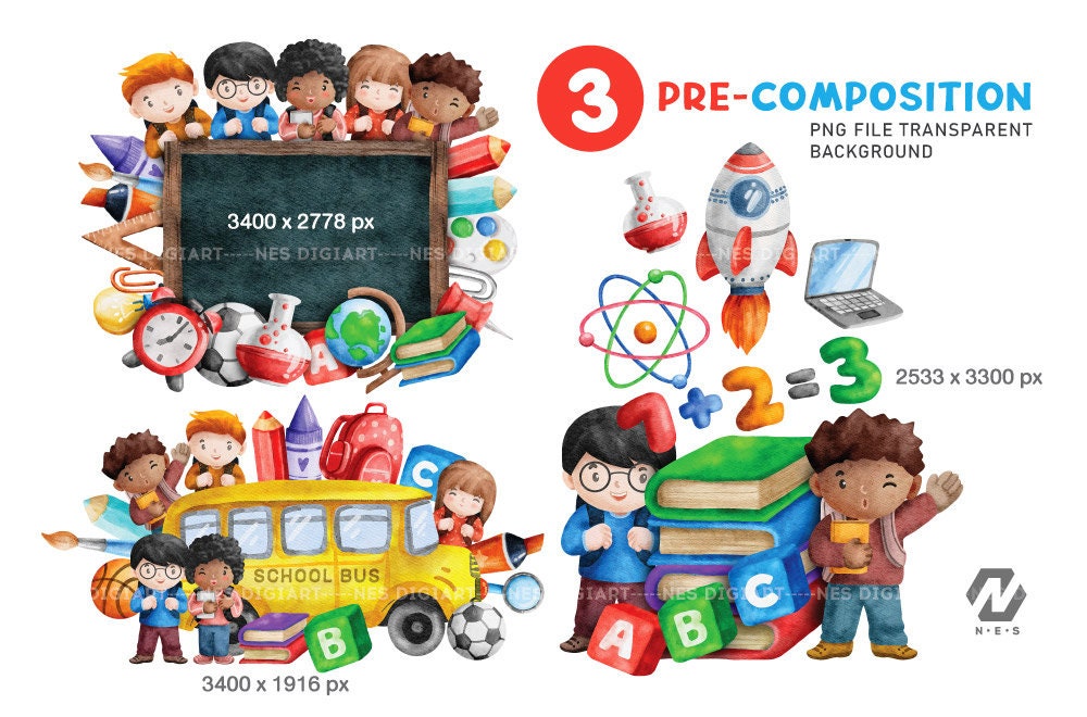 Back to School Clipart PNG Bundle, Instant Download - Etsy