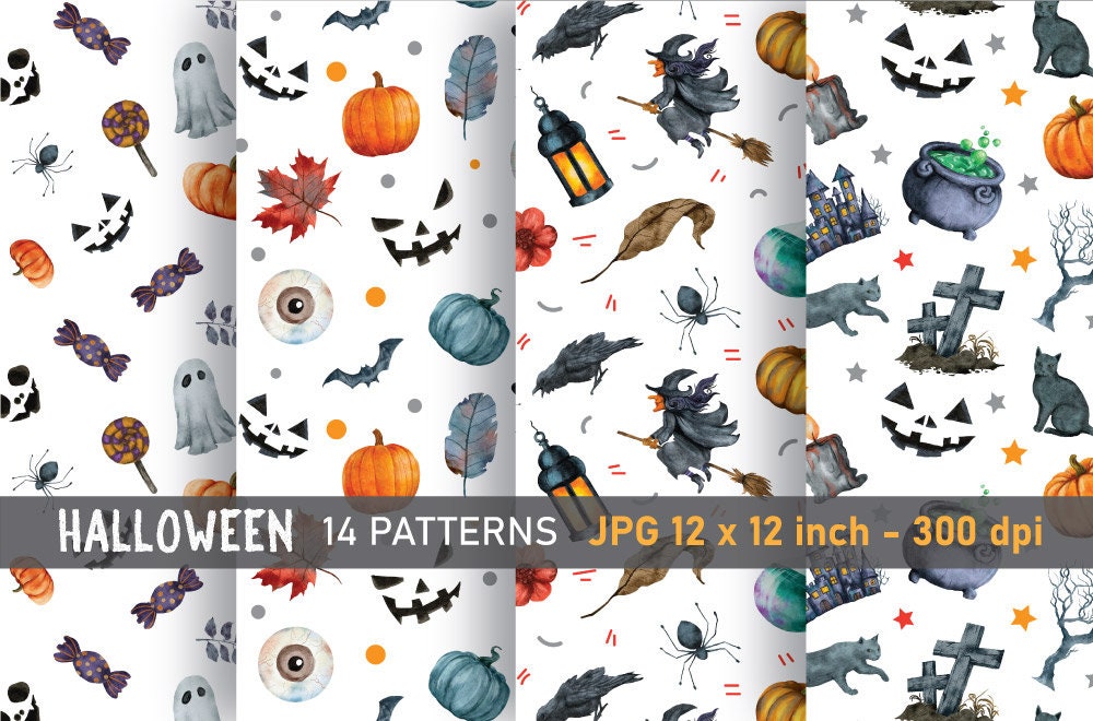 Halloween Digital Paper, Halloween Pattern Design, JPG File Digital ...