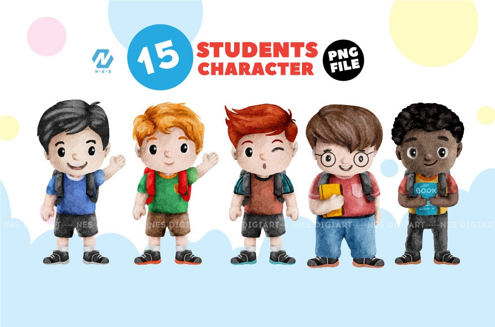 Back to School Student Cartoon Charactor Clipart PNG Bundle - Etsy