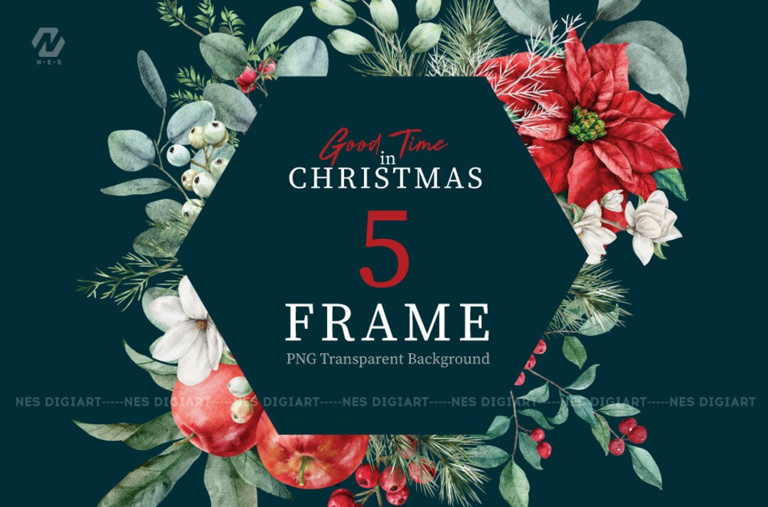Christmas Flower Frame Watercolor PNG Clipart, Digital Download - Etsy