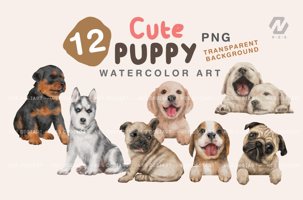 Cute Puppy Watercolor Art Collection, Dog PNG, Instant Download - Etsy