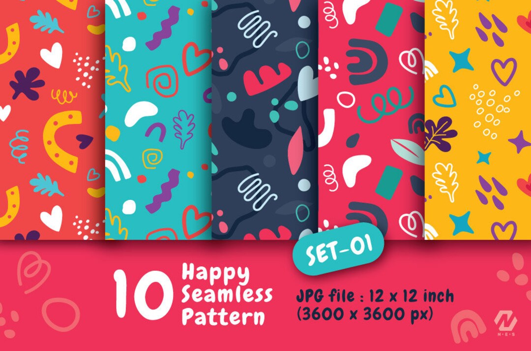 Happy Colorful Seamless Pattern Bundle SET-01, Digital Download - Etsy