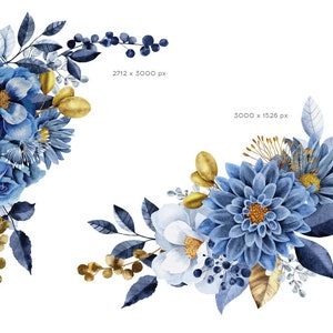 Navy Blue Flower Bouquet Watercolor Clipart Bundle, Digital Download - Etsy