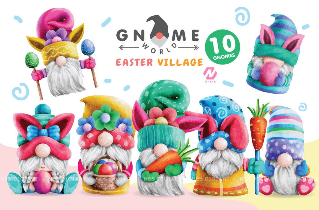 Gnome Easter Watercolor PNG Clipart Bundle, Digital Download - Etsy
