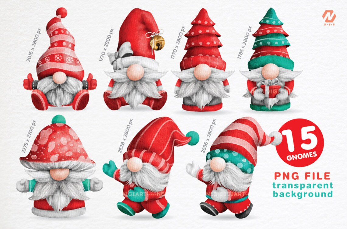 Gnome Christmas PNG Cliparts Bundle Instant Download - Etsy