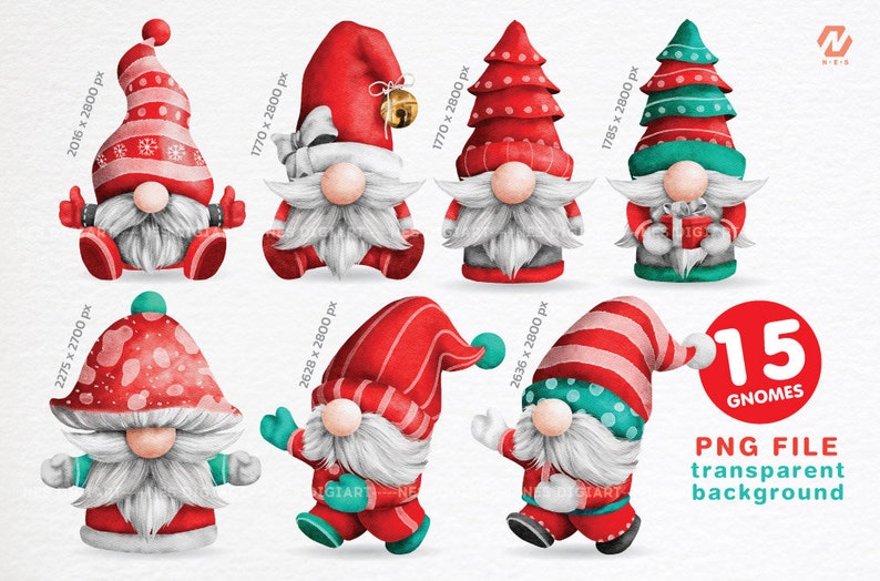 Gnome Christmas PNG Cliparts Bundle Instant Download - Etsy