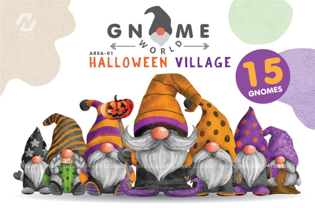 Gnome Halloween PNG Clipart Bundle, Gnome Watercolor Art Design - Etsy