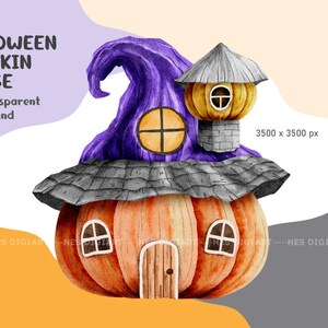 Cute Pumpkin Halloween House Watercolor PNG Clipart Bundle (set-01 ...