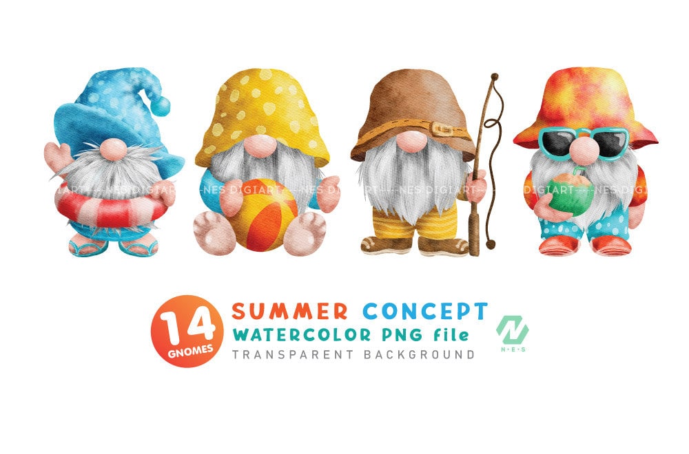 Gnome SUMMER PNG Clipart Bundle, Gnome Watercolor Instant Download - Etsy