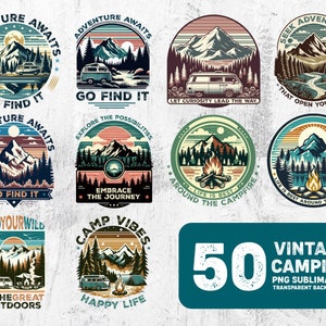 Vintage Camping PNG Sublimation Design, Adventure Clipart Bundle ...