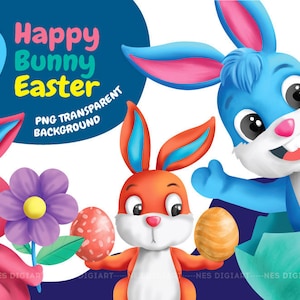 Cute Bunny Easter Cartoon PNG Clipart, Digital Download - Etsy