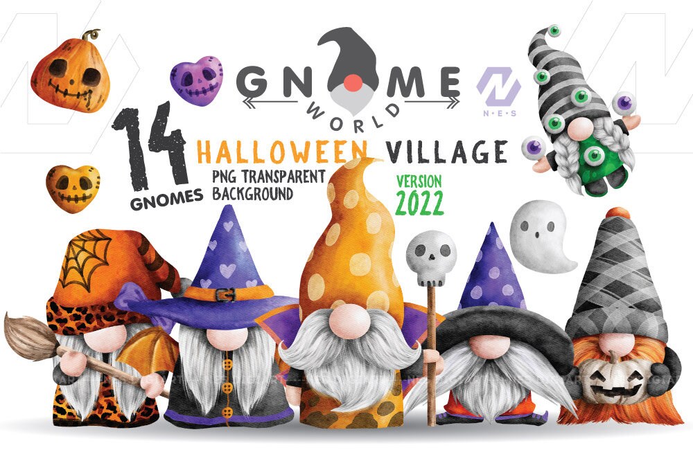Gnome Halloween PNG Clipart Bundle 2022, Gnome Watercolor, Instant ...