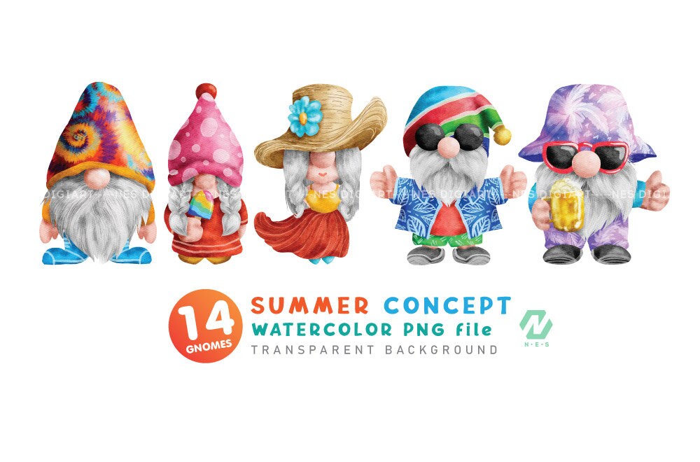 Gnome SUMMER PNG Clipart Bundle Gnome Watercolor Instant - Etsy