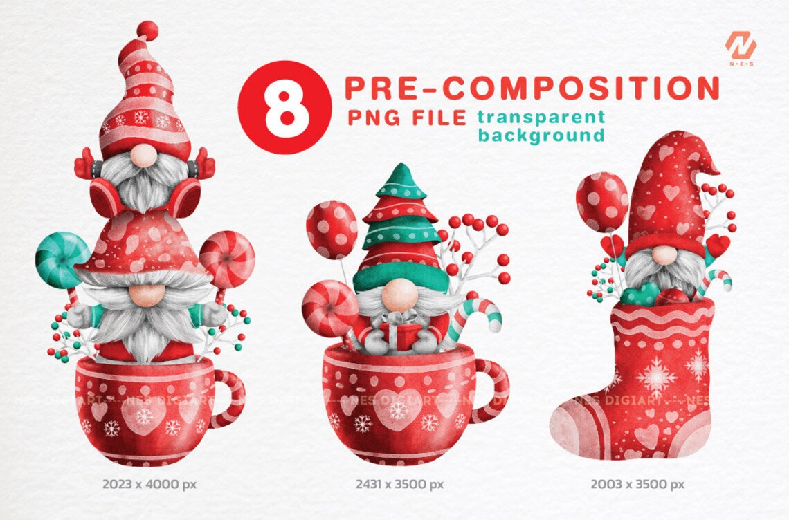 Gnome Christmas PNG Composition Clipart Bundle Instant - Etsy
