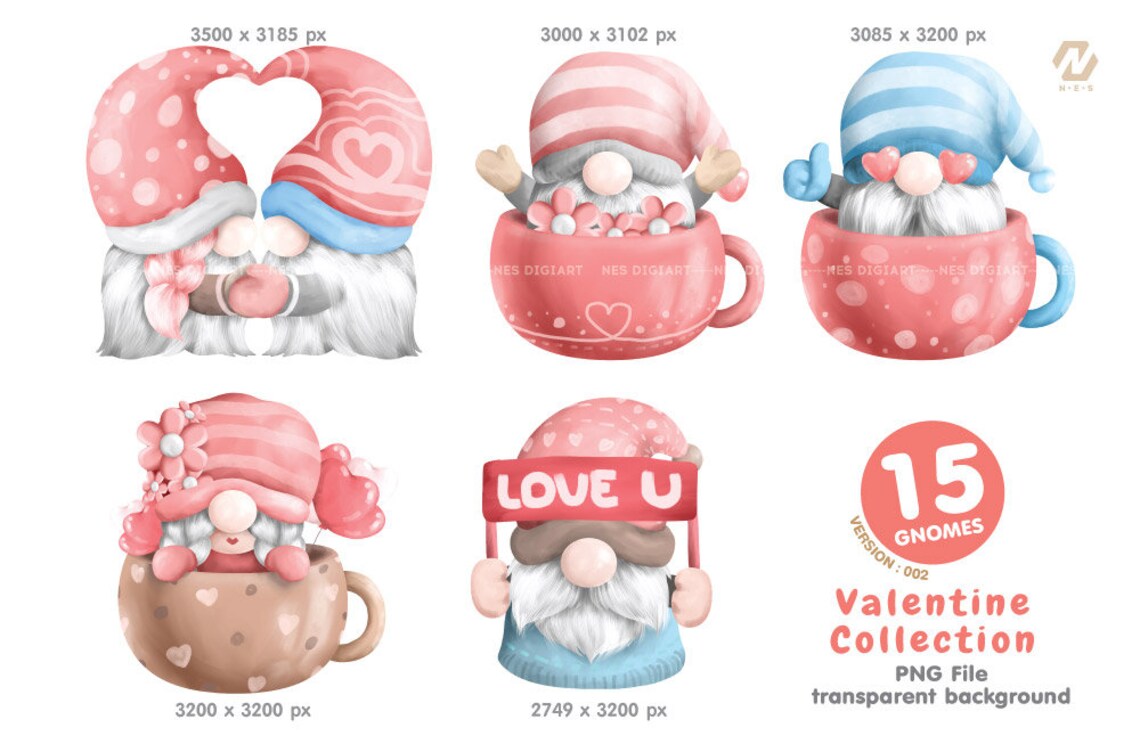 Cute Gnome Love Valentine PNG Clipart Digital Download - Etsy
