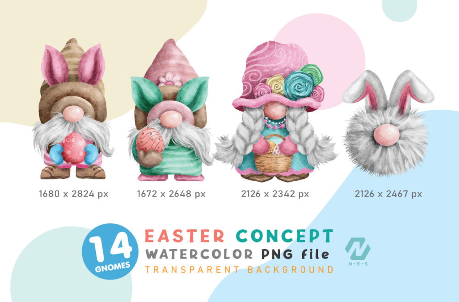 Gnome Easter PNG Clipart Bundle, Gnome Bunny Watercolor, Instant ...