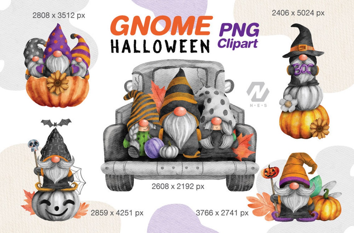 Gnome Halloween PNG Clipart Bundle Gnome Watercolor - Etsy